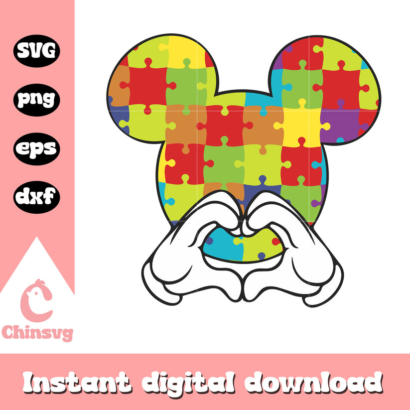 Mickey head puzzle piece svg, autism awareness svg, mickey svg – Chinsvg