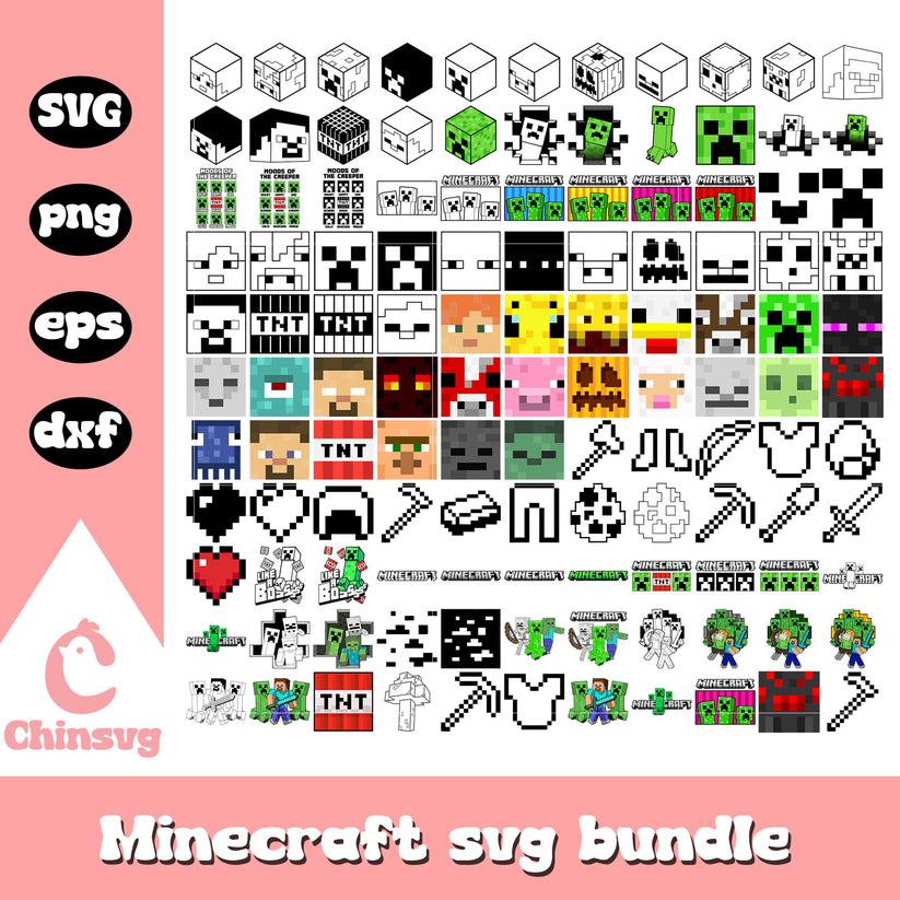 Minecraft characters face design bundle svg, character for minecraft s ...