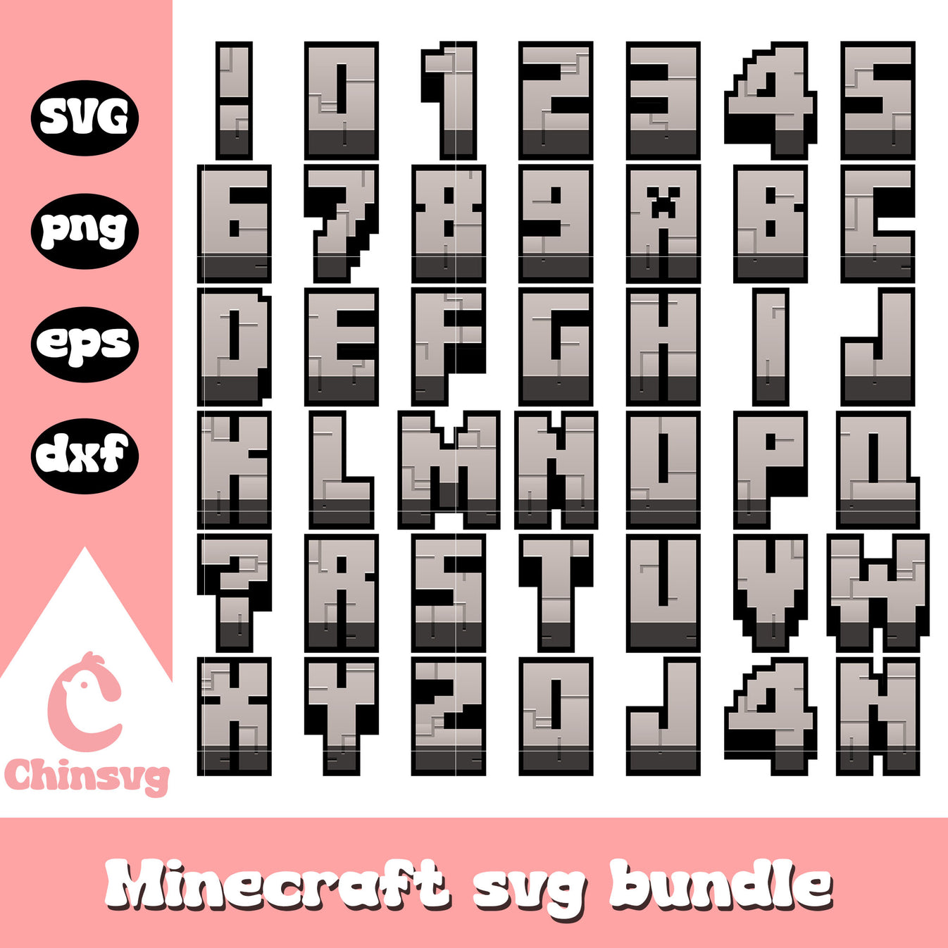 Minecraft font grey bundle svg, minecraft fonts svg, minecraft text fo ...