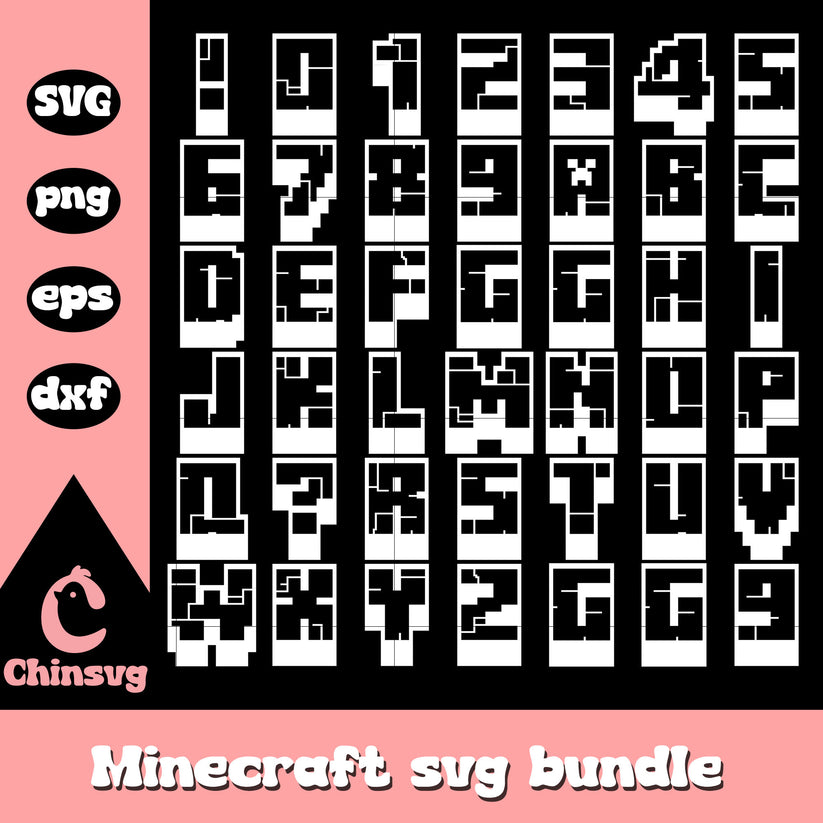 Minecraft font white color bundle svg, minecraft svg, minecraft font s ...