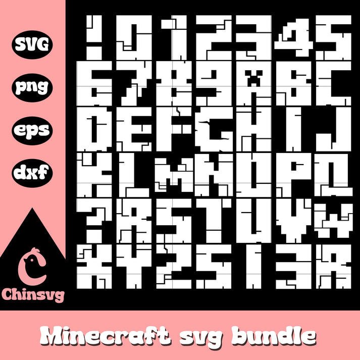 Minecraft font white design bundle svg, minecraft font svg – Chinsvg