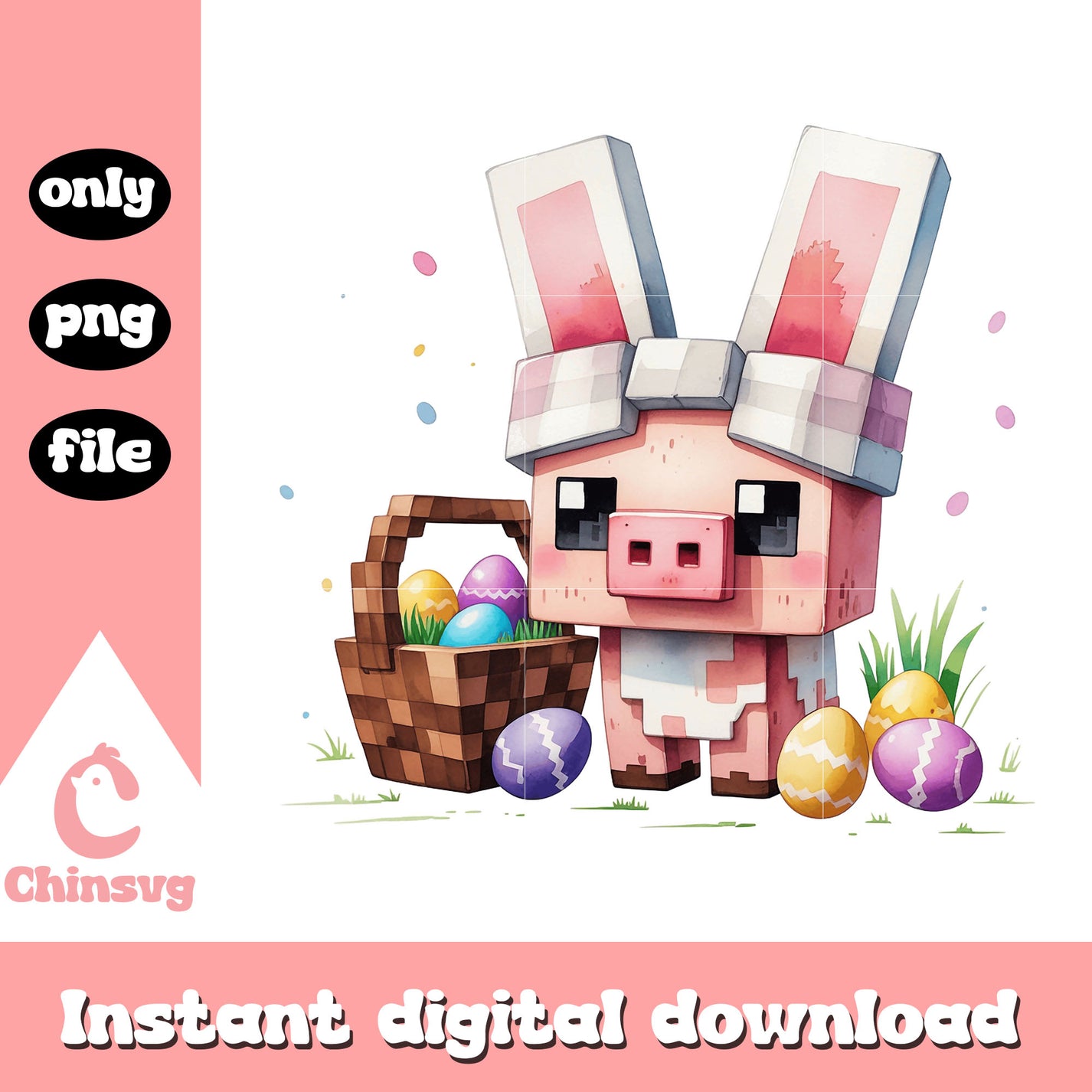Minecraft pig cute design png, pig minecraft png, easter bunny png ...