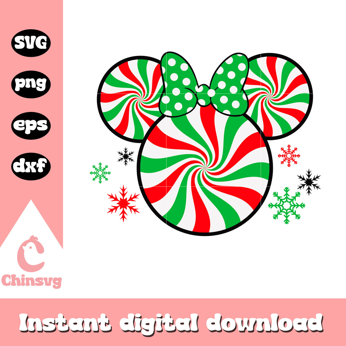 Minnie head candy canes design svg, christmas dessert svg – Chinsvg