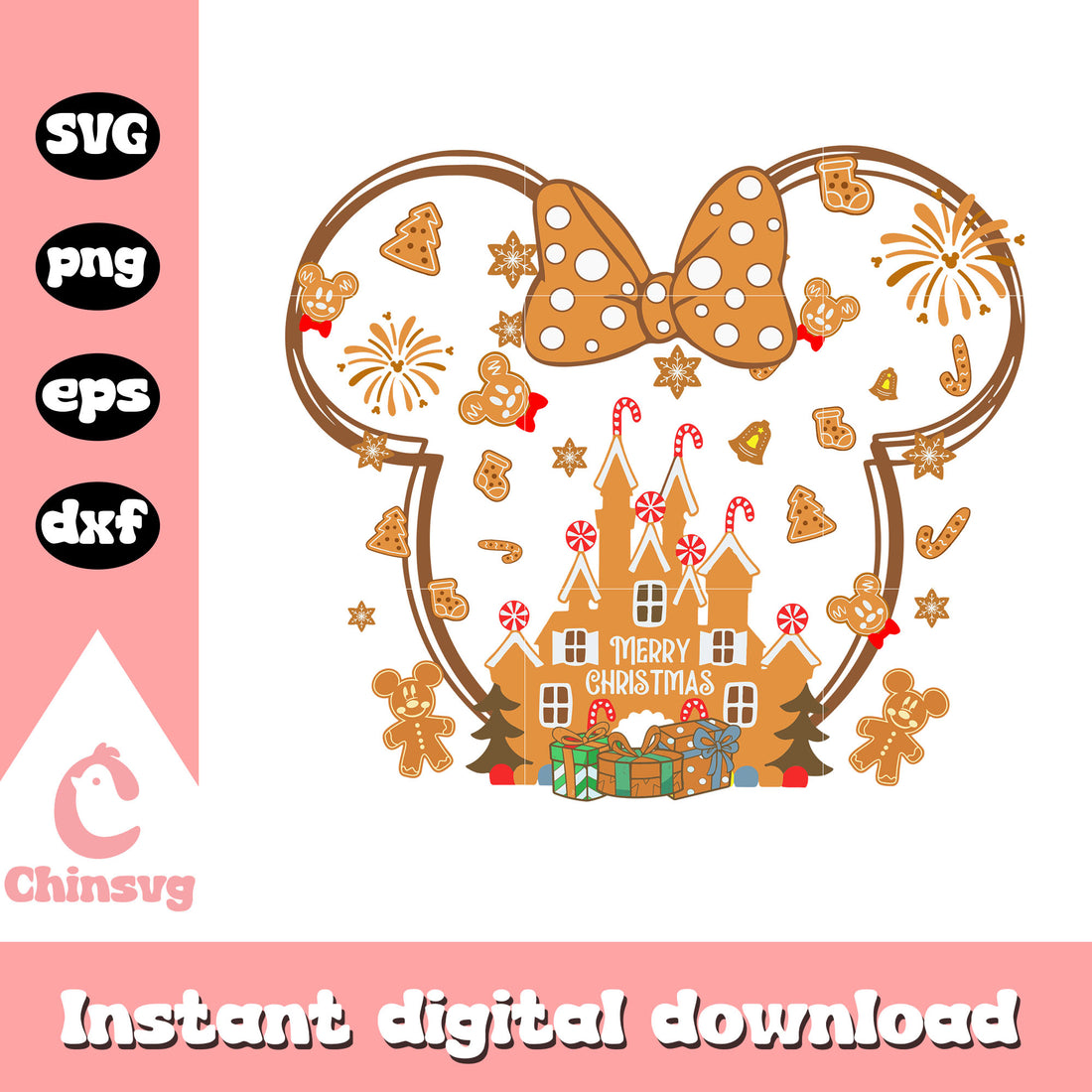 Minnie head cookie merry christmas svg, minnie gingerbread cookies svg ...