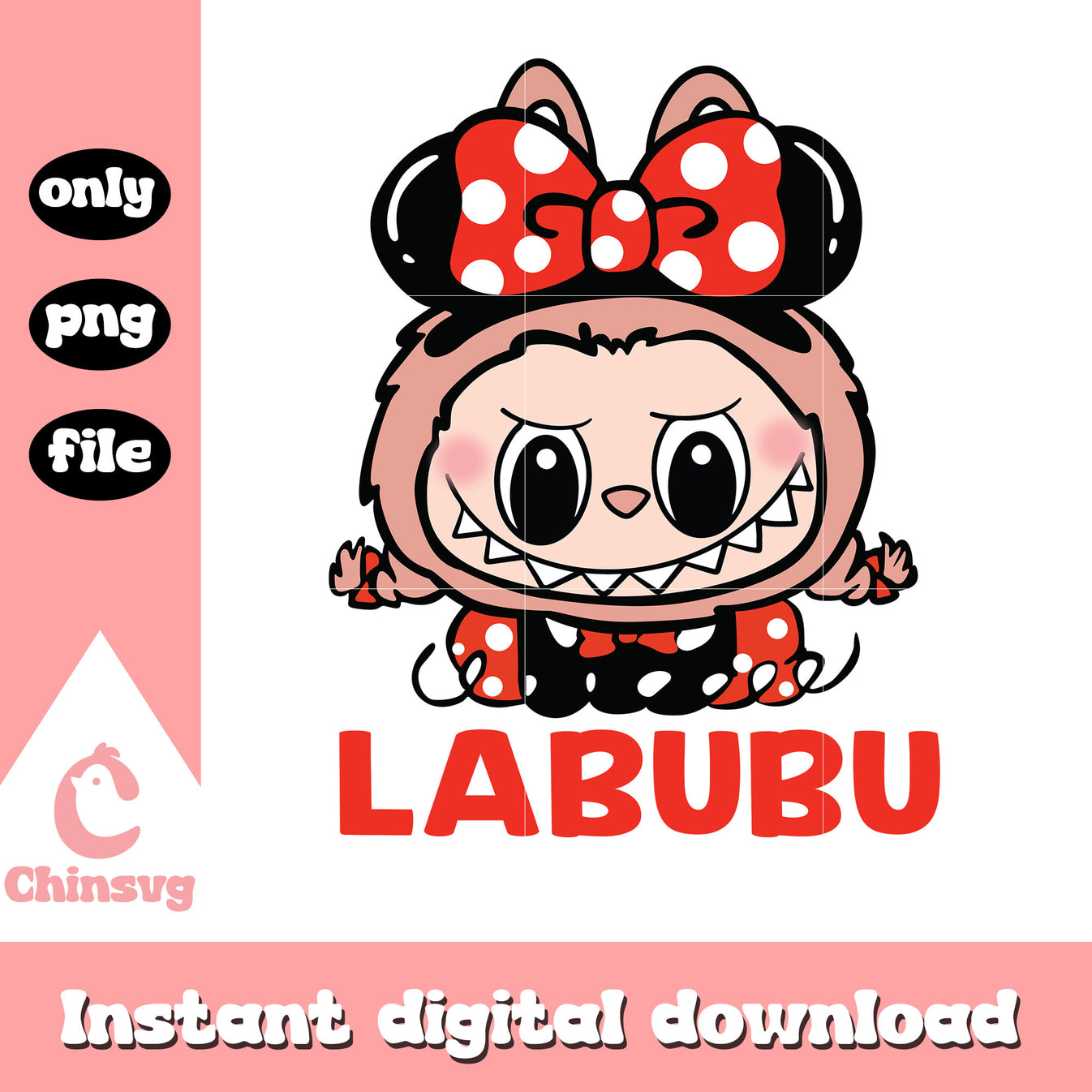 Minnie mouse labubu face clipart design png, minnie disney png – Chinsvg