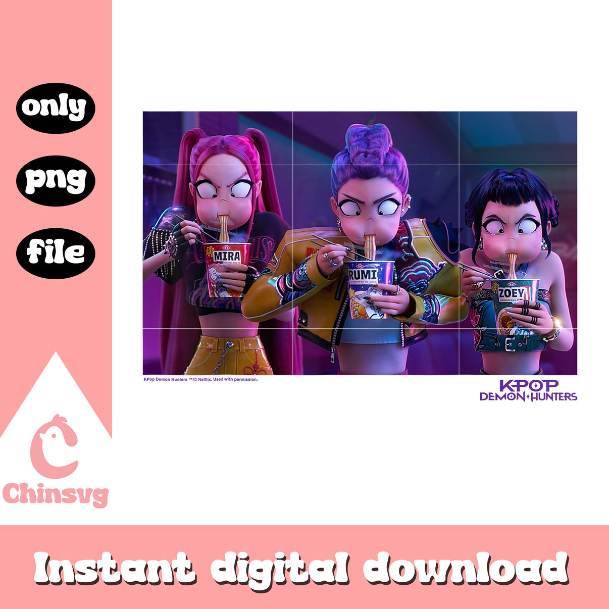 Mira rumi and zoey eating ramyeon angrily png, demon hunters huntrix p ...