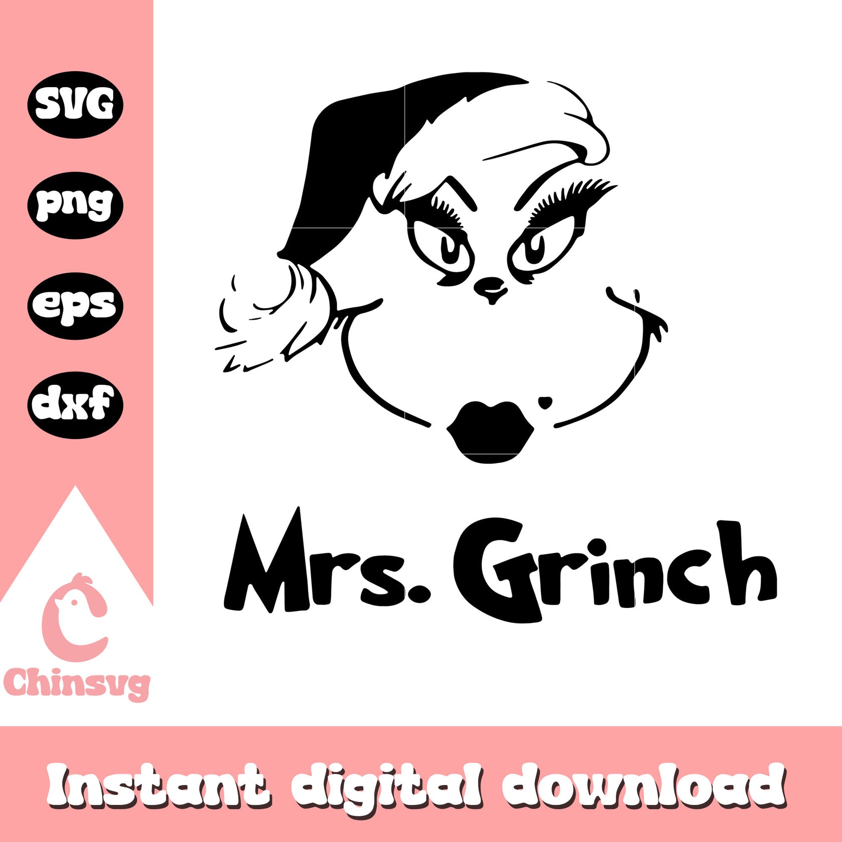 Mrs grinch face christmas black white svg, mrs grinch svg – Chinsvg