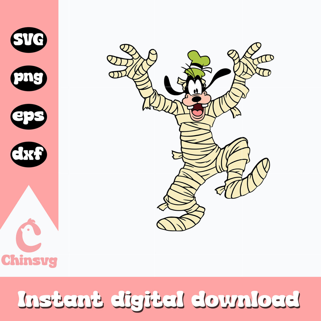 Goofy dog mummy Svg, Halloween Svg, Instant Download – Chinsvg