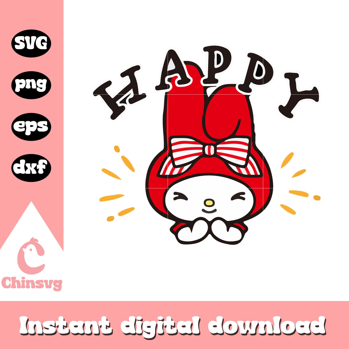 My melody cartoon happy svg, my melody sanrio svg, sanrio cartoon svg ...