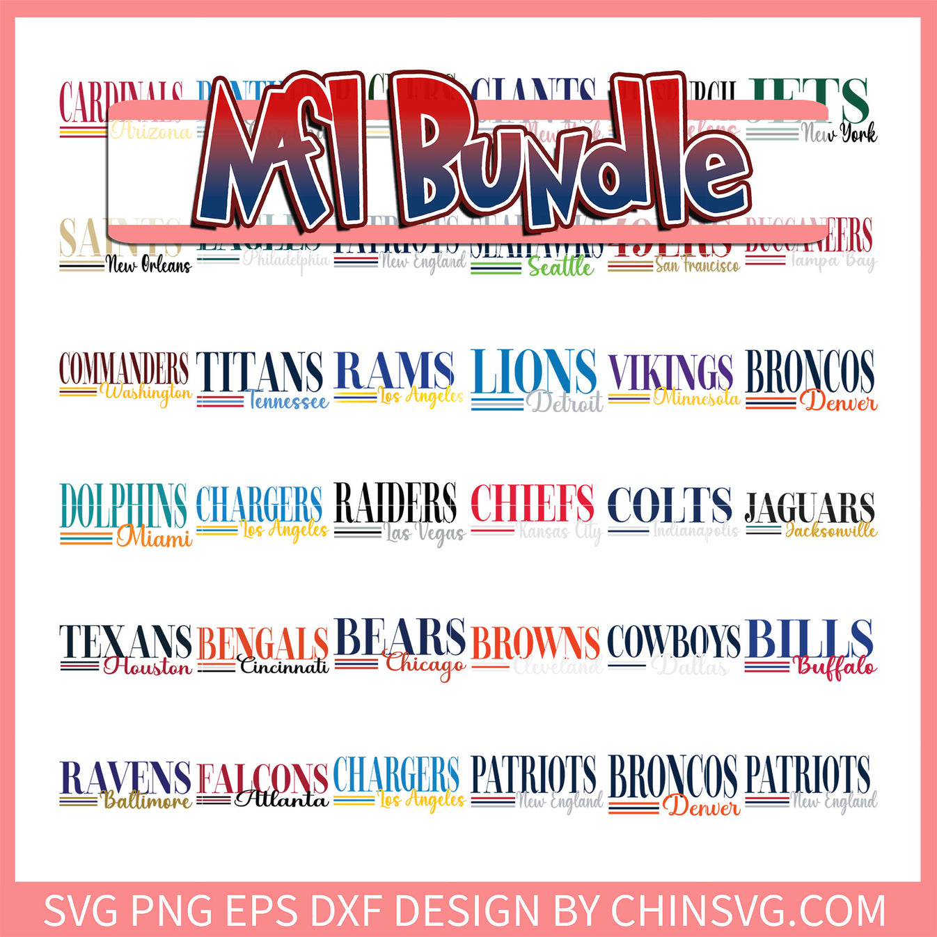 Nfl teams text design bundle svg, nfl mock draft simulator svg – Chinsvg