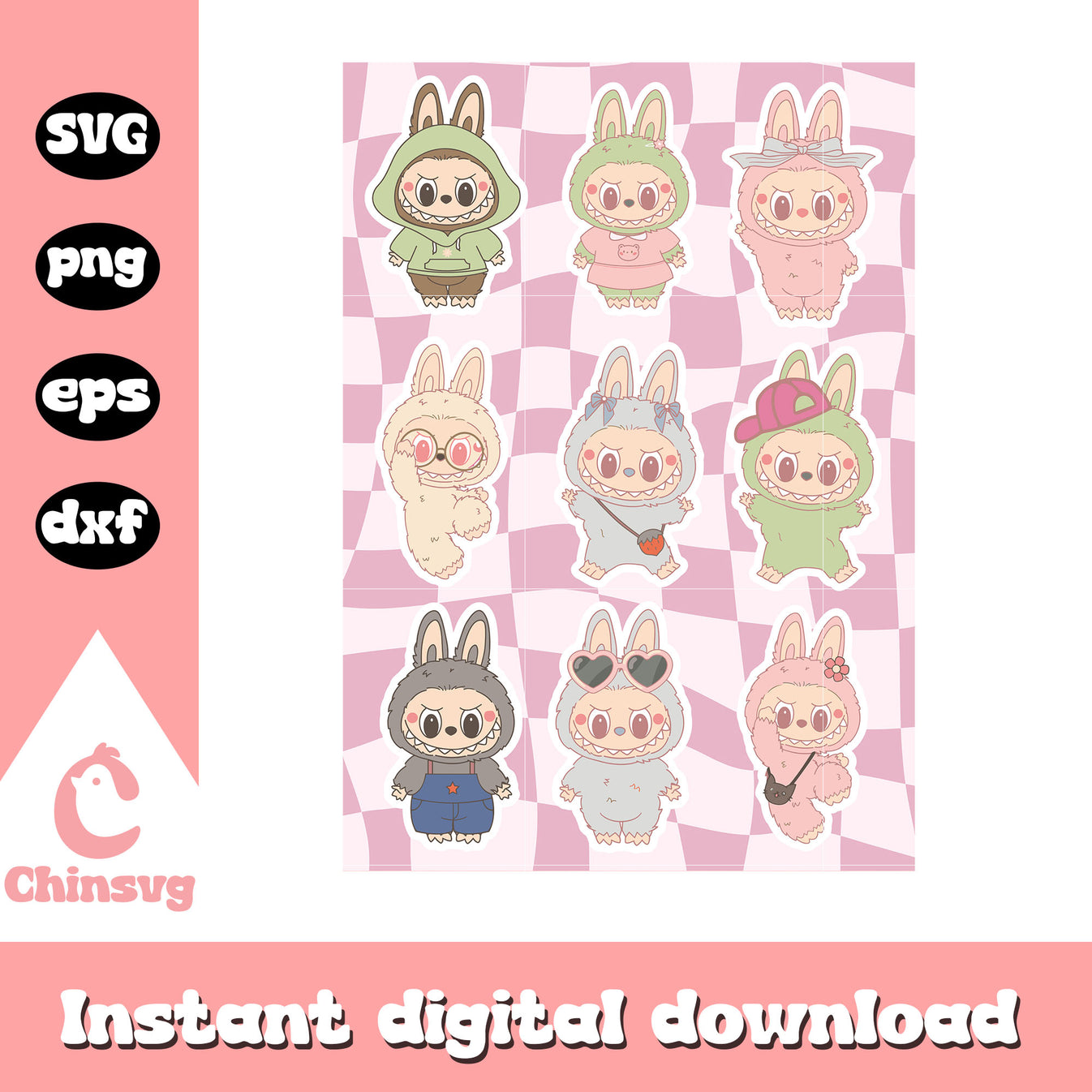 Pastel goth labubu collection drawing svg, labubu dolls svg – Chinsvg