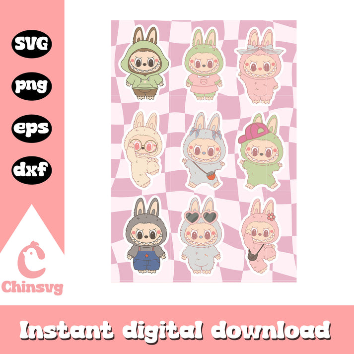 Pastel goth labubu collection drawing svg, labubu dolls svg – Chinsvg