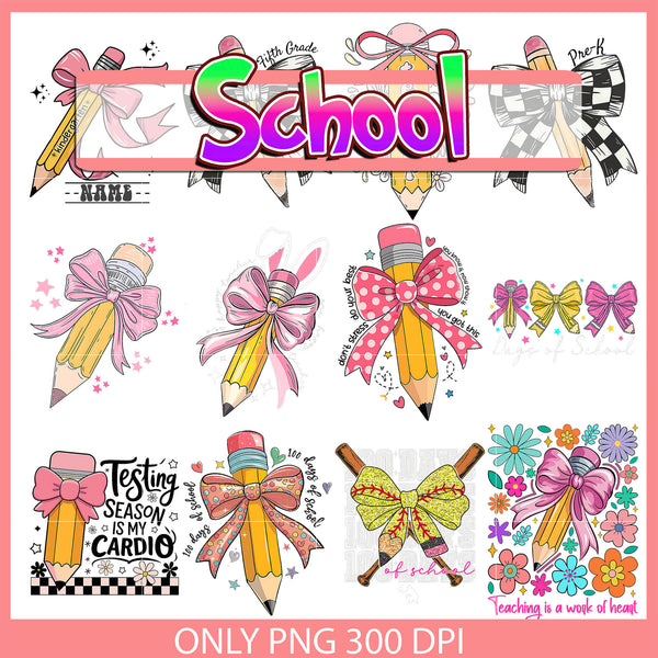 Pencil coquette bow design bundle png, school pencils png – Chinsvg