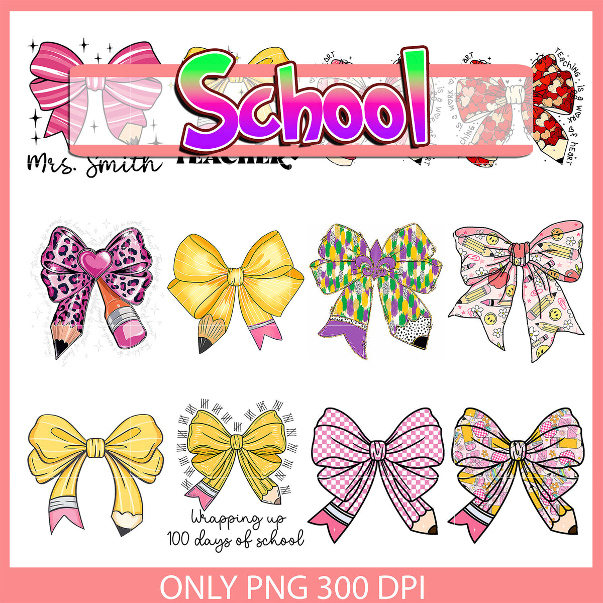 Pencil coquette design bundle png, school pencils png, back to school ...