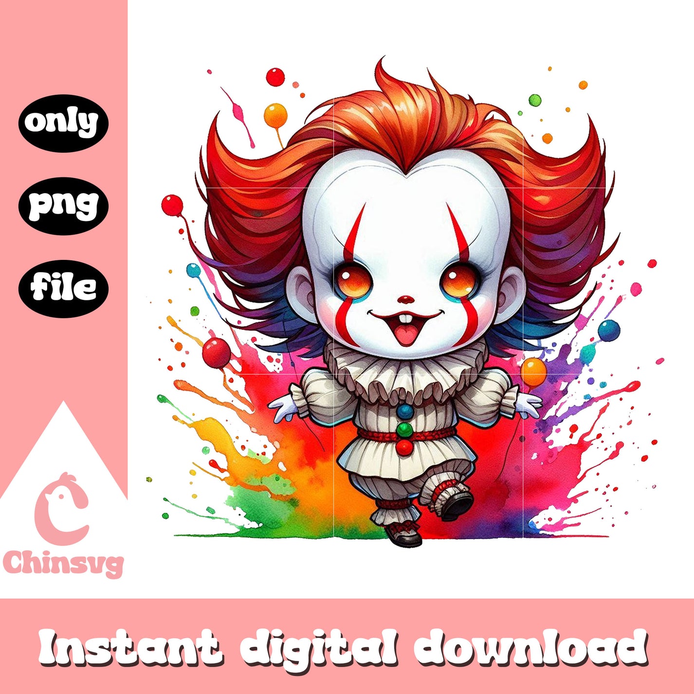 Pennywise cute colorful halloween design png, trick or treat png – Chinsvg