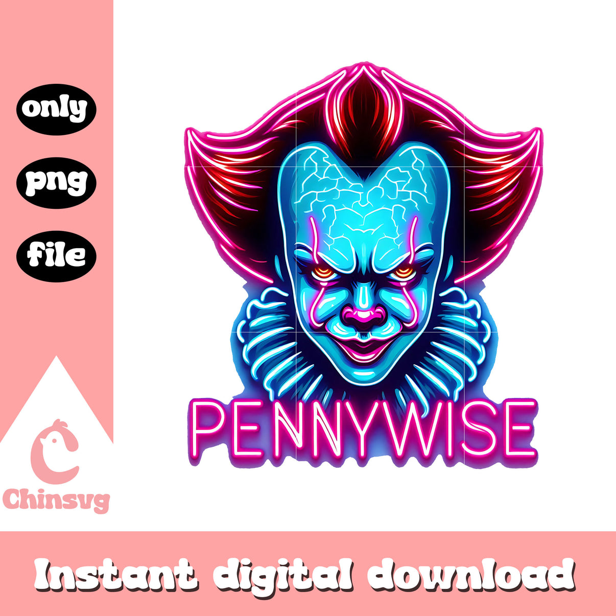Pennywise head neon halloween design png, halloween pennywise png – Chinsvg
