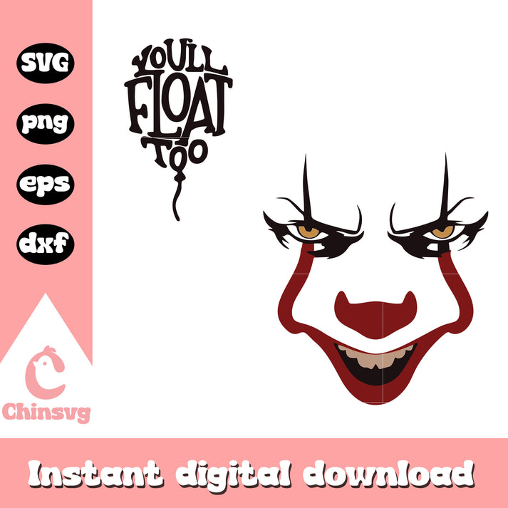 Penny wise horror face design svg, penny wise svg, horror halloween sv ...