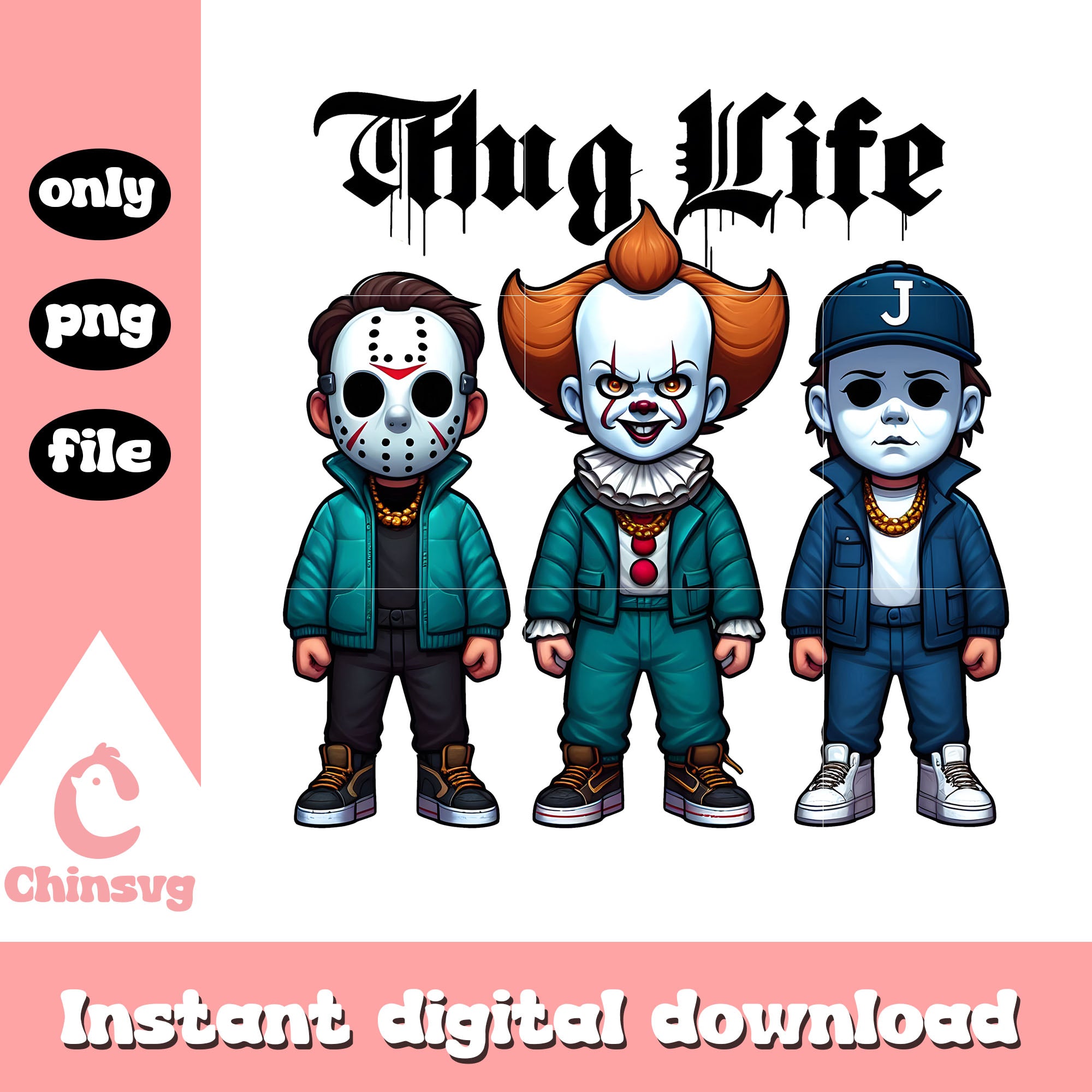 Pennywise jason and michael thug life graphic png, halloween clipart p ...