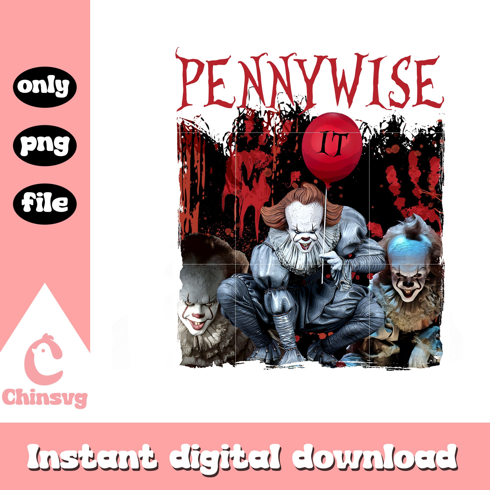 Pennywise red balloon spooky poster png, red balloon horror png – Chinsvg