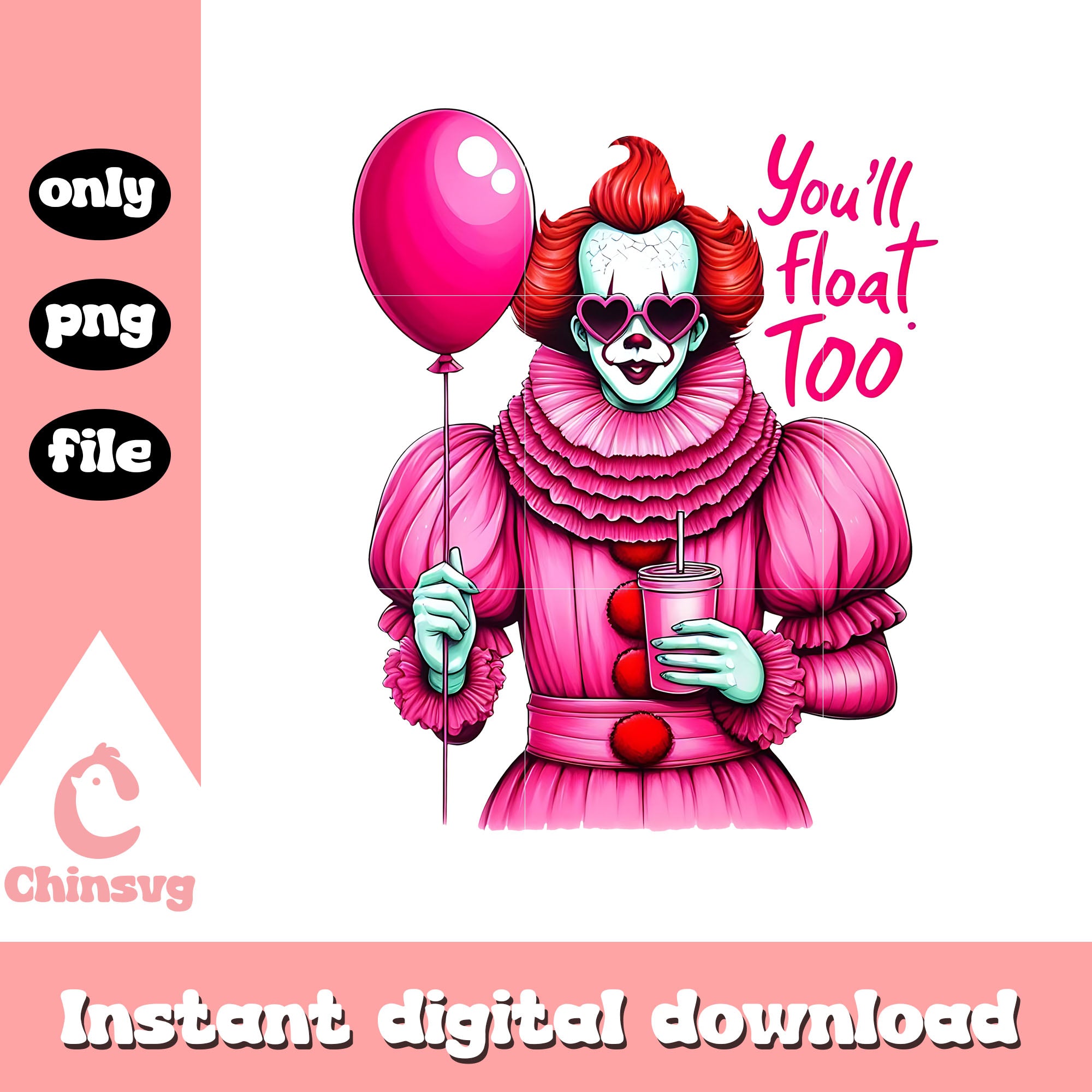 Pennywise you'll float too pink valentine day png, pennywise png – Chinsvg