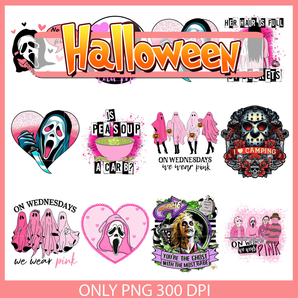Pink ghost face halloween design bundle png, ghostface pink png – Chinsvg