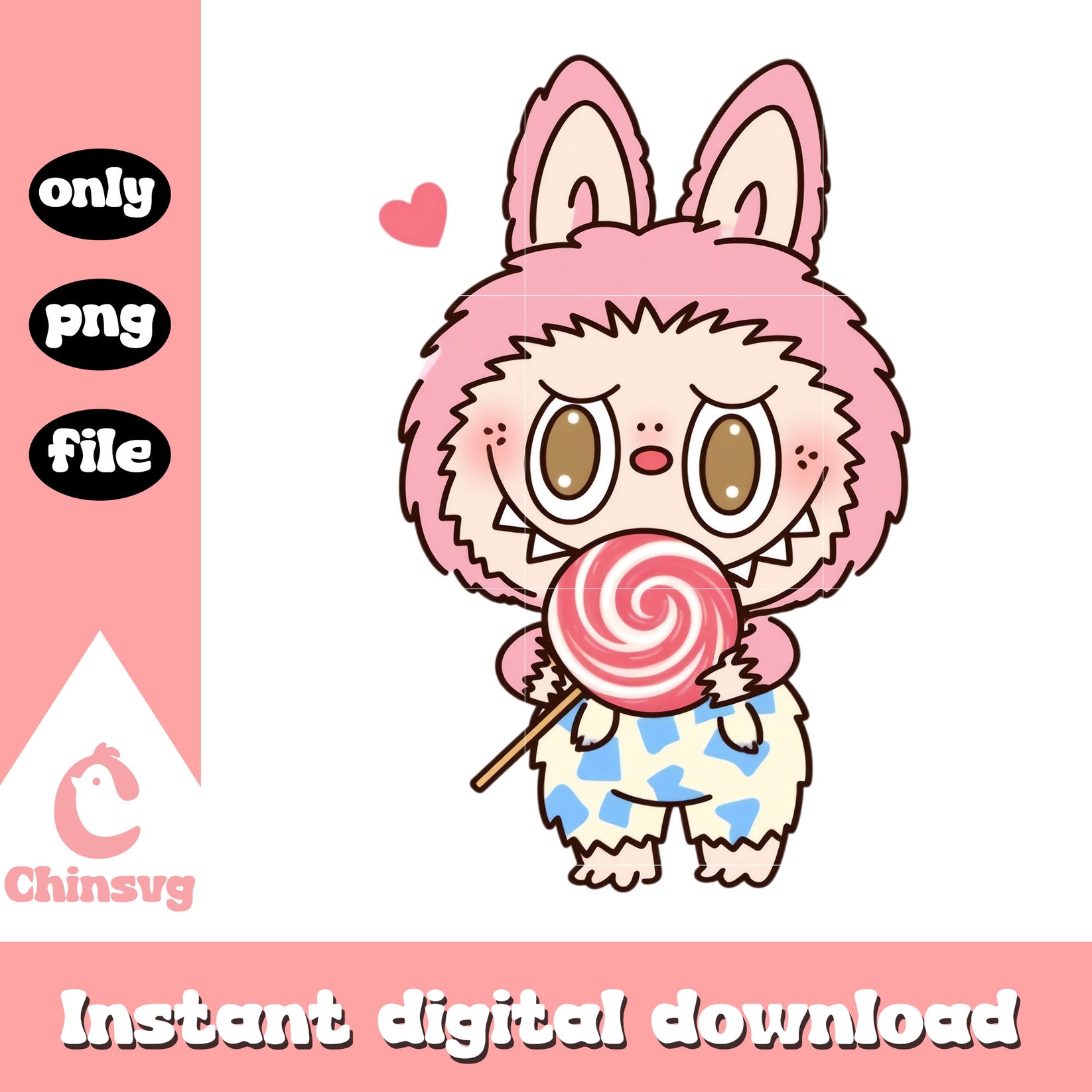 Pink labubu with candy costume design png, labubu clothing png – Chinsvg
