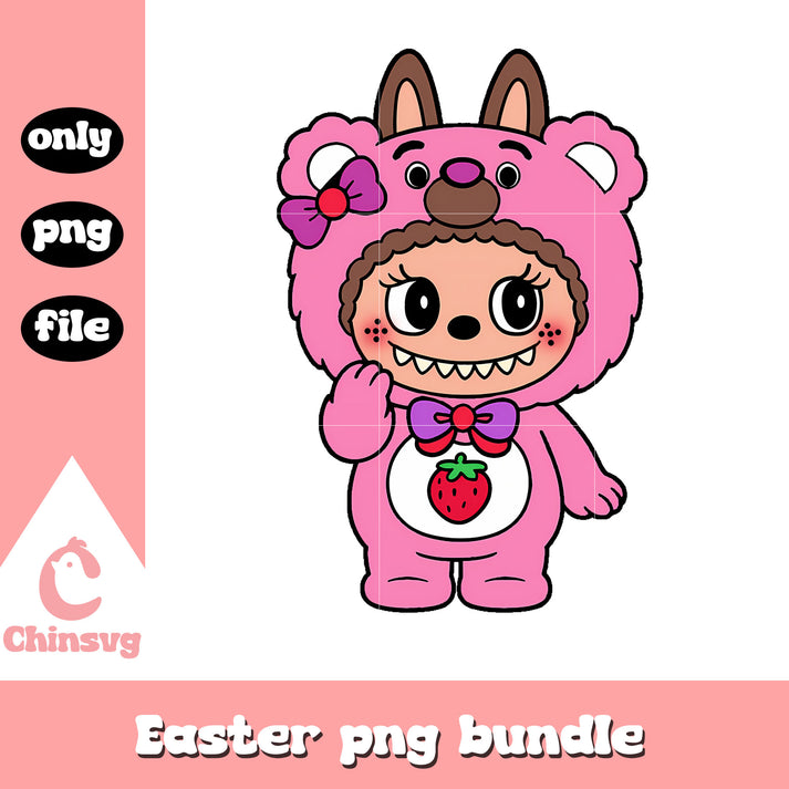 Pink strawberry bear labubu cute doll png, labubu clipart png – Chinsvg