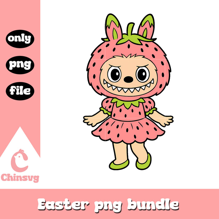 Pink strawberry dress labubu cute doll png, labubu pink png – Chinsvg