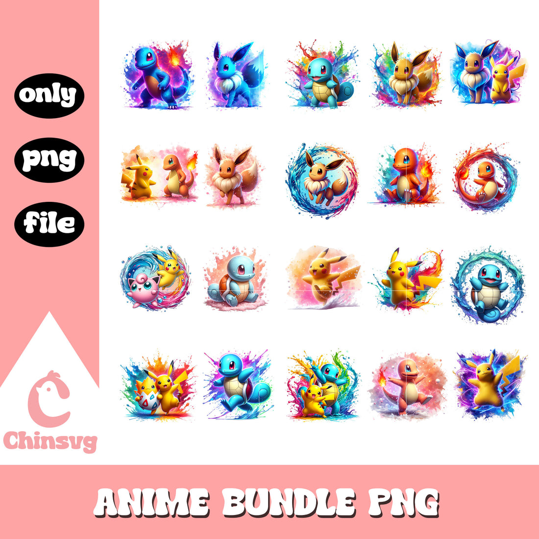 Pokemon character watercolor bundle png, pokemon png, sweet png – Chinsvg
