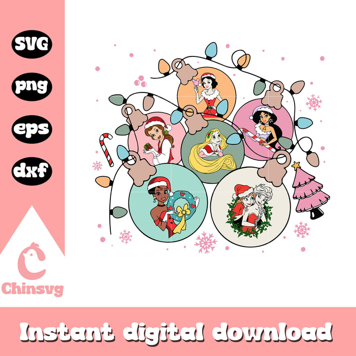 Princess christmas bauble design svg, disney christmas ornaments svg ...