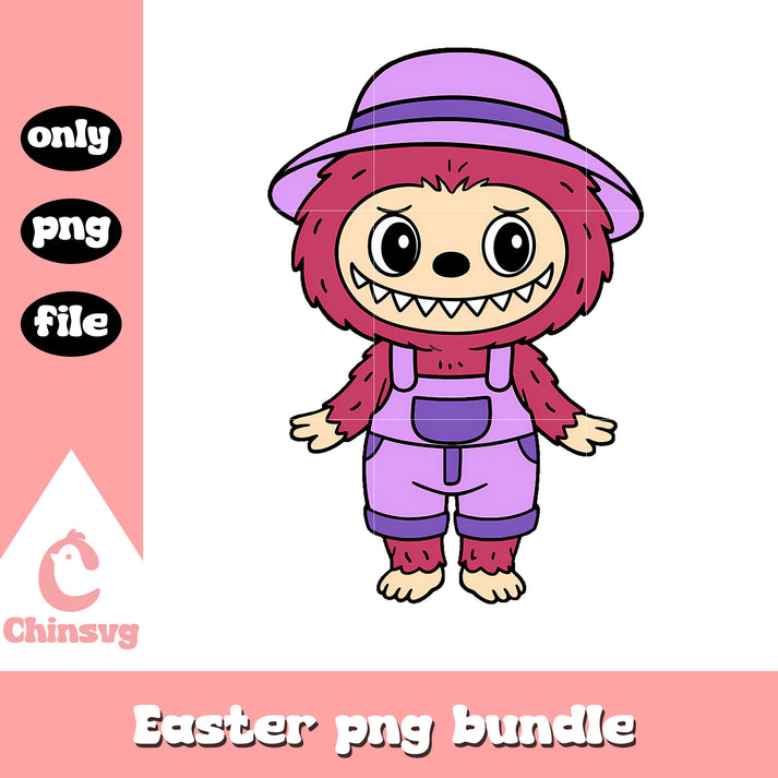 Purple overalls labubu cute doll drawing design png, labubu art png ...