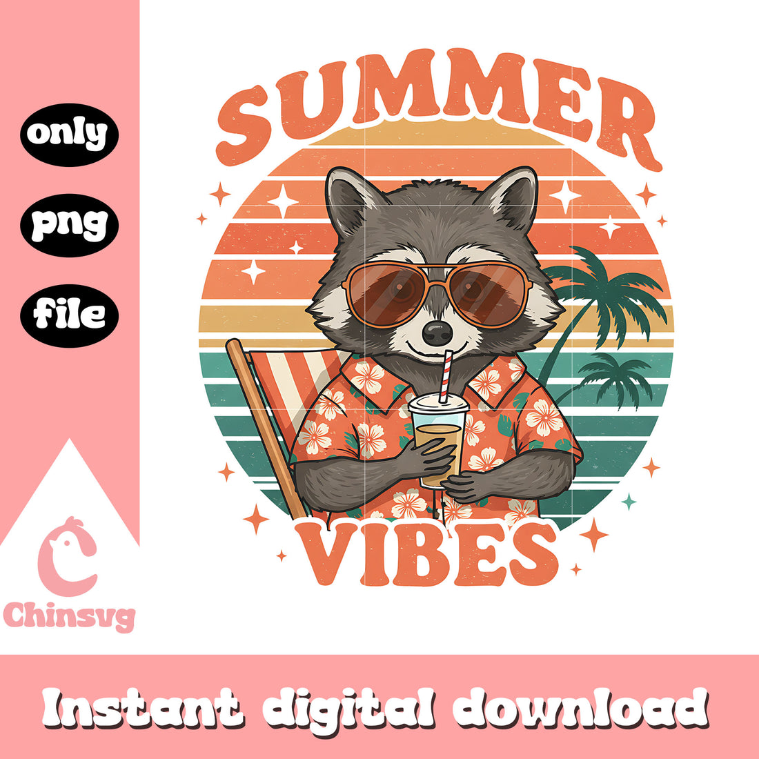 Raccoon drinking summer vibes png, raccoon funny png, summer vibes png ...