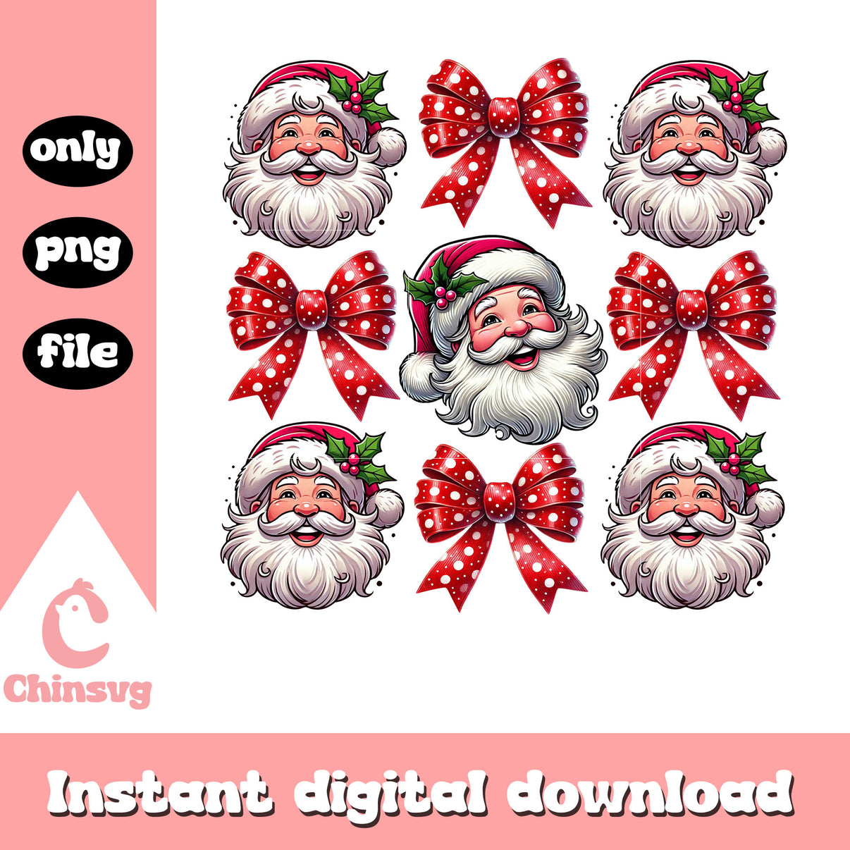 Red bow with santa christmas png, red christmas bow png, santa face pn ...