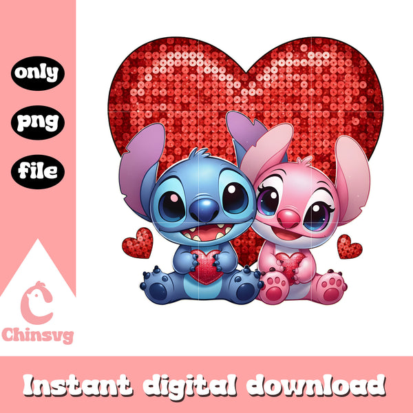 Red glitter hearts couple png, stitch valentines day png – Chinsvg
