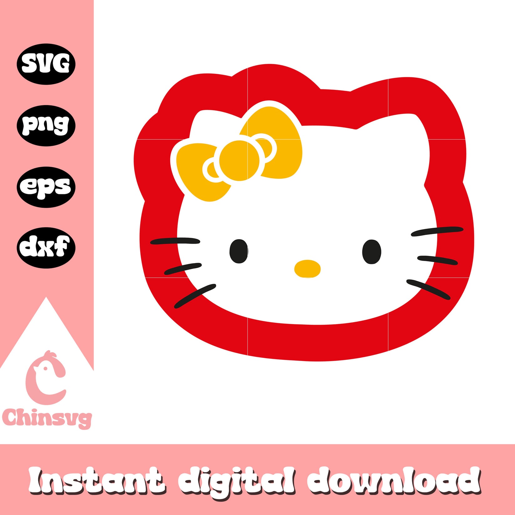 Red hello kitty head svg file, hello kitty head svg, kitty cat svg ...