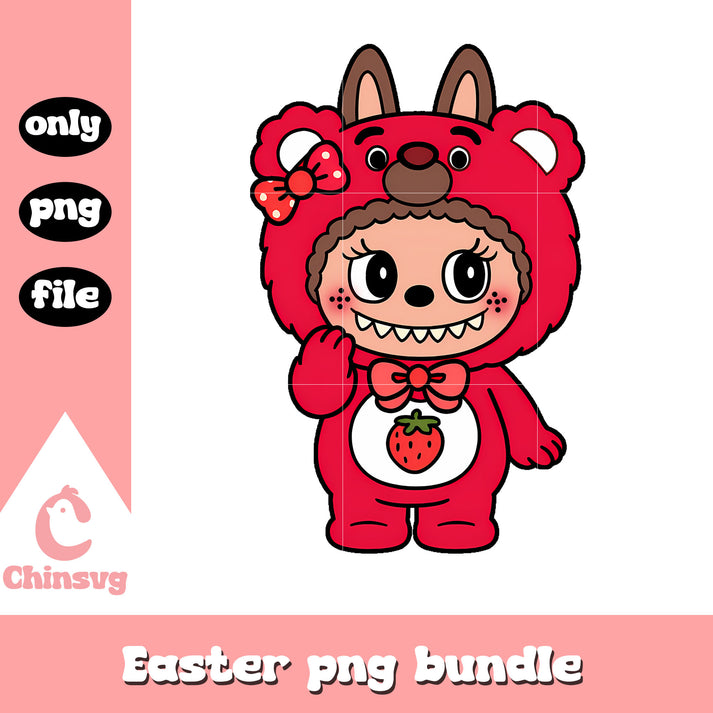 Red strawberry bear labubu cute doll png, pop mart labubu png – Chinsvg