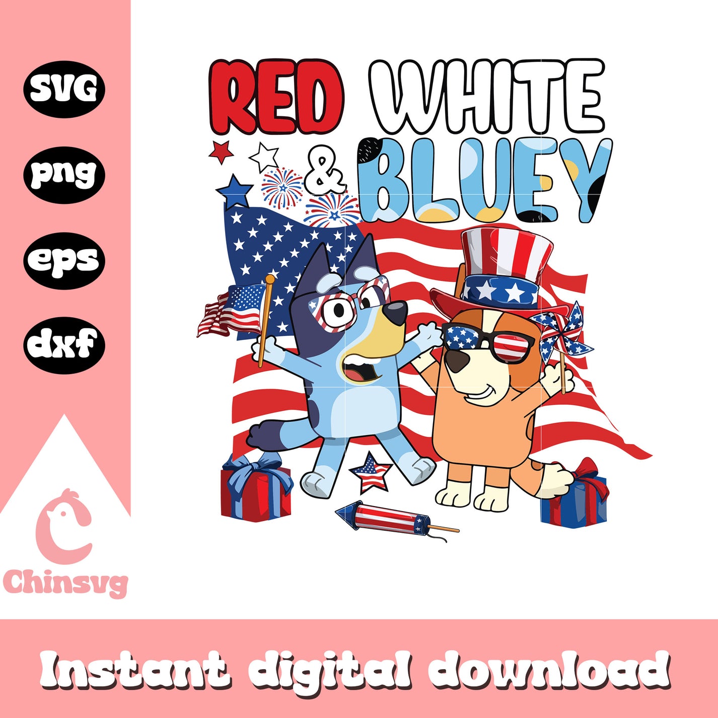 Red white and bluey america flag svg, fourth of july svg, cartoon svg ...