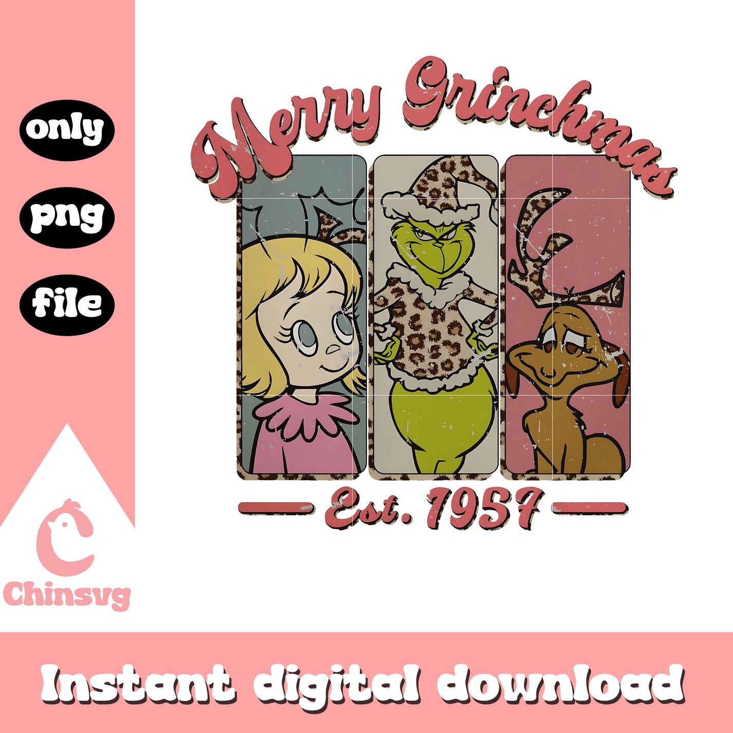 Retro Merry grinchmas est 1957 leopard png, grinch friends png – Chinsvg
