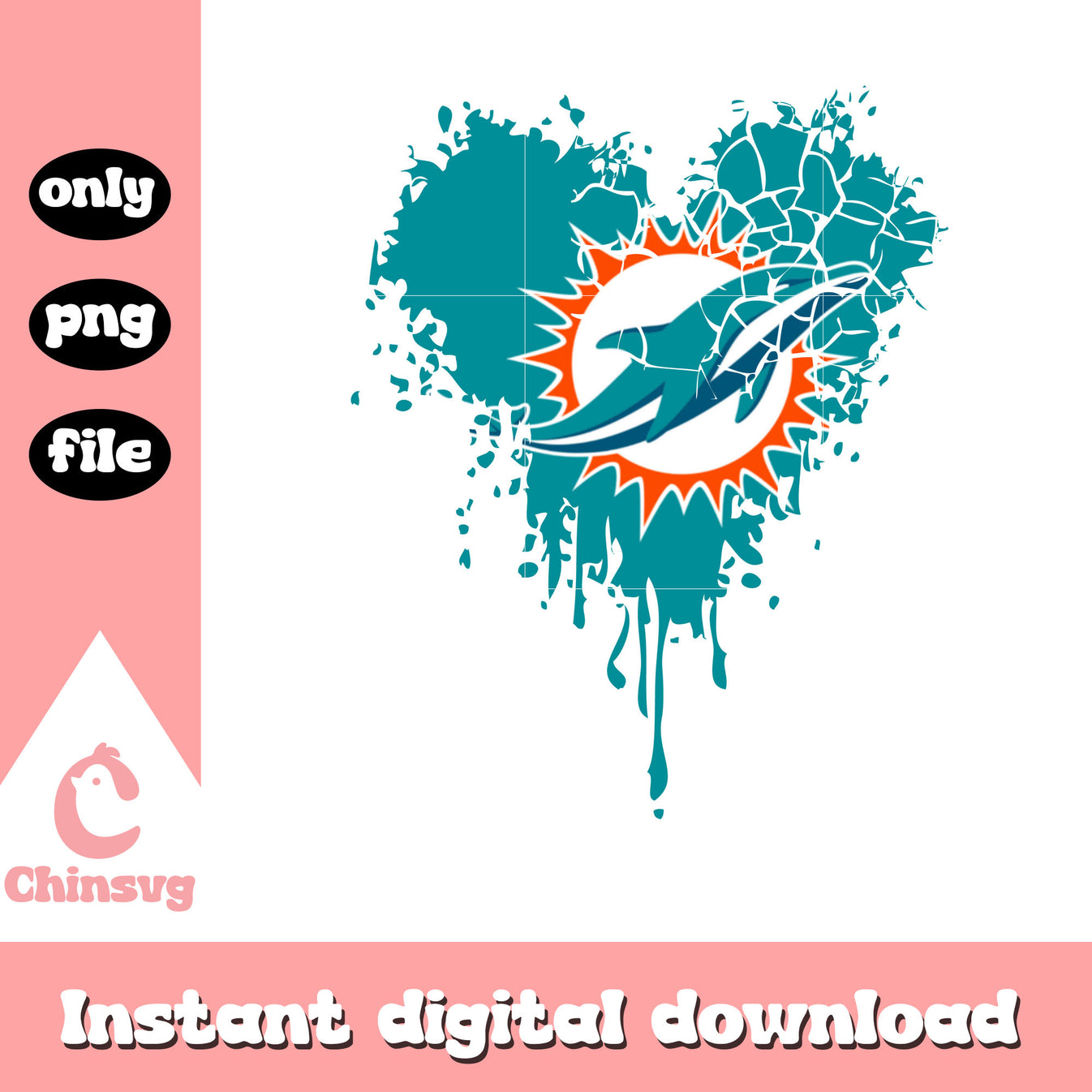 Retro logo Miami Dolphins heart png, miami football png – Chinsvg