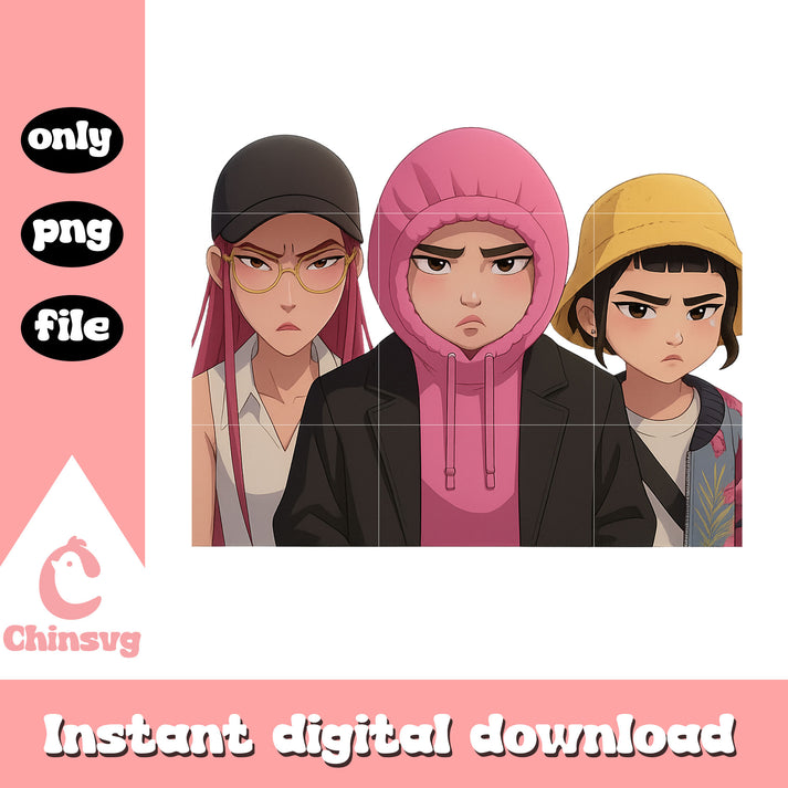 Rumi and friends angry design png, anime korean png, huntrix character ...