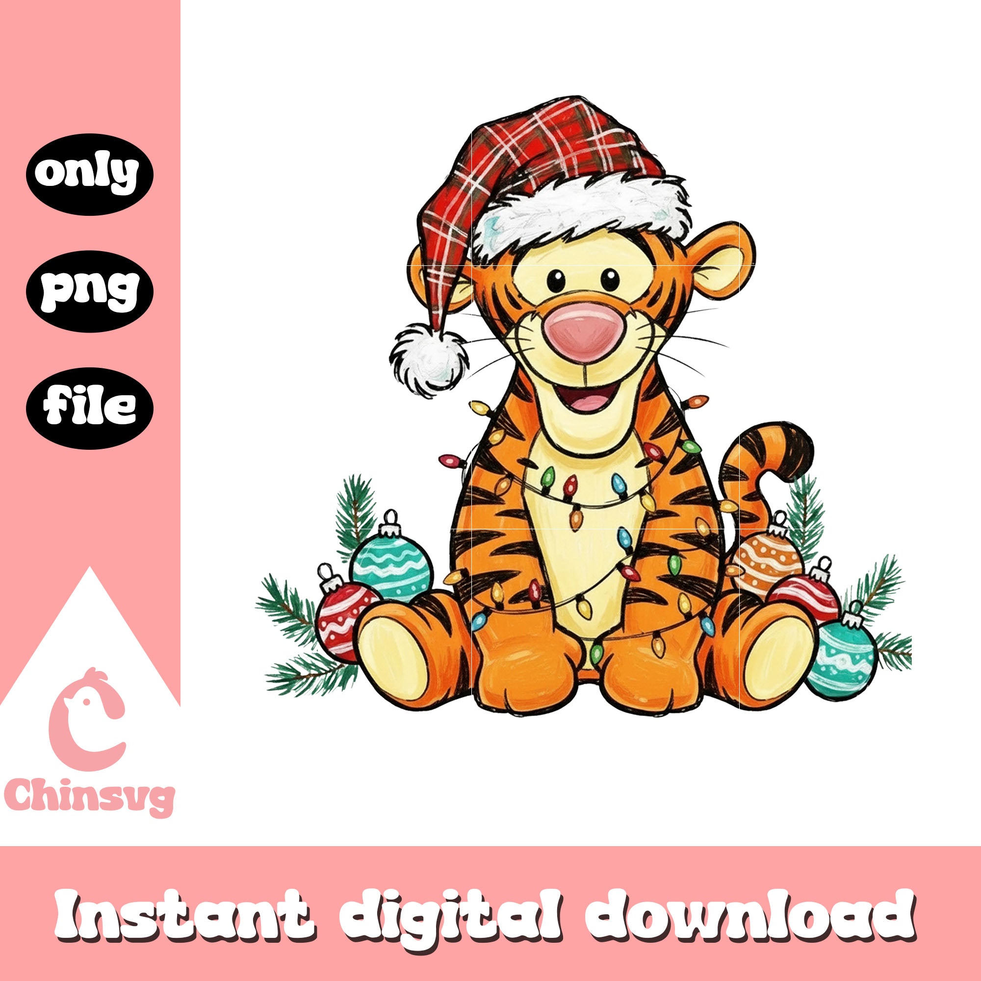 Santa tigger christmas balls design png, tigger character png – Chinsvg