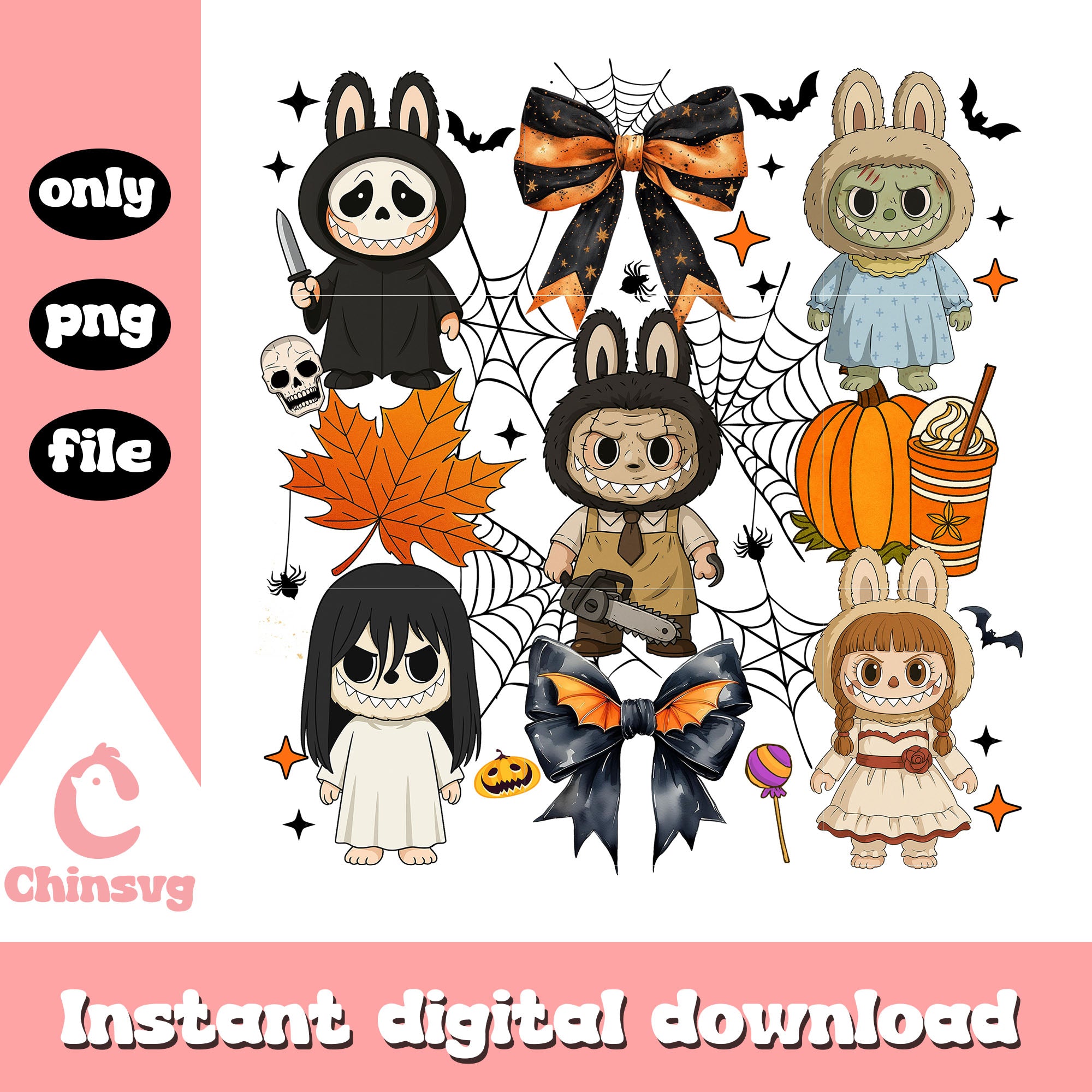 Scary labubu cosplay horror killers png, spooky season png – Chinsvg