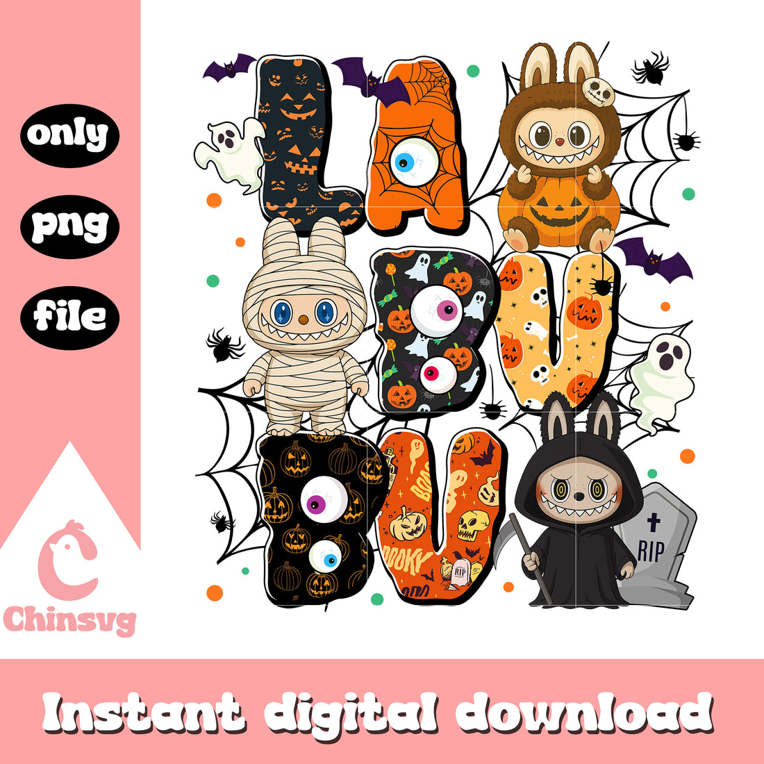 Scary labubu halloween vibes png, labubu character png, happy hallowee ...