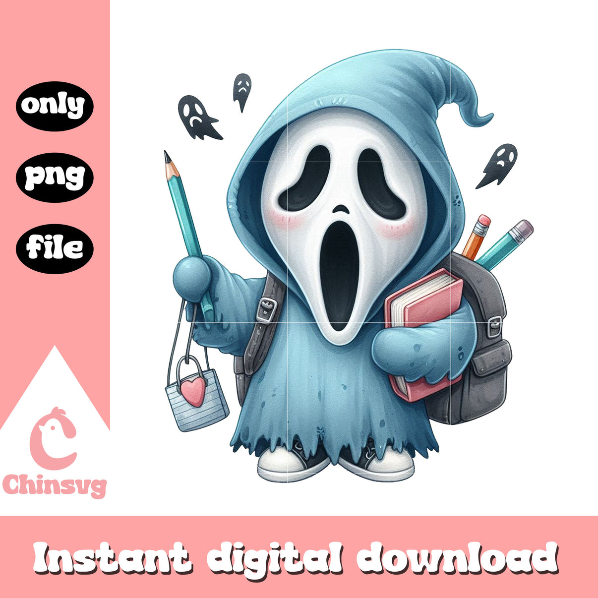 School supplies and ghost face png, school day png – Chinsvg
