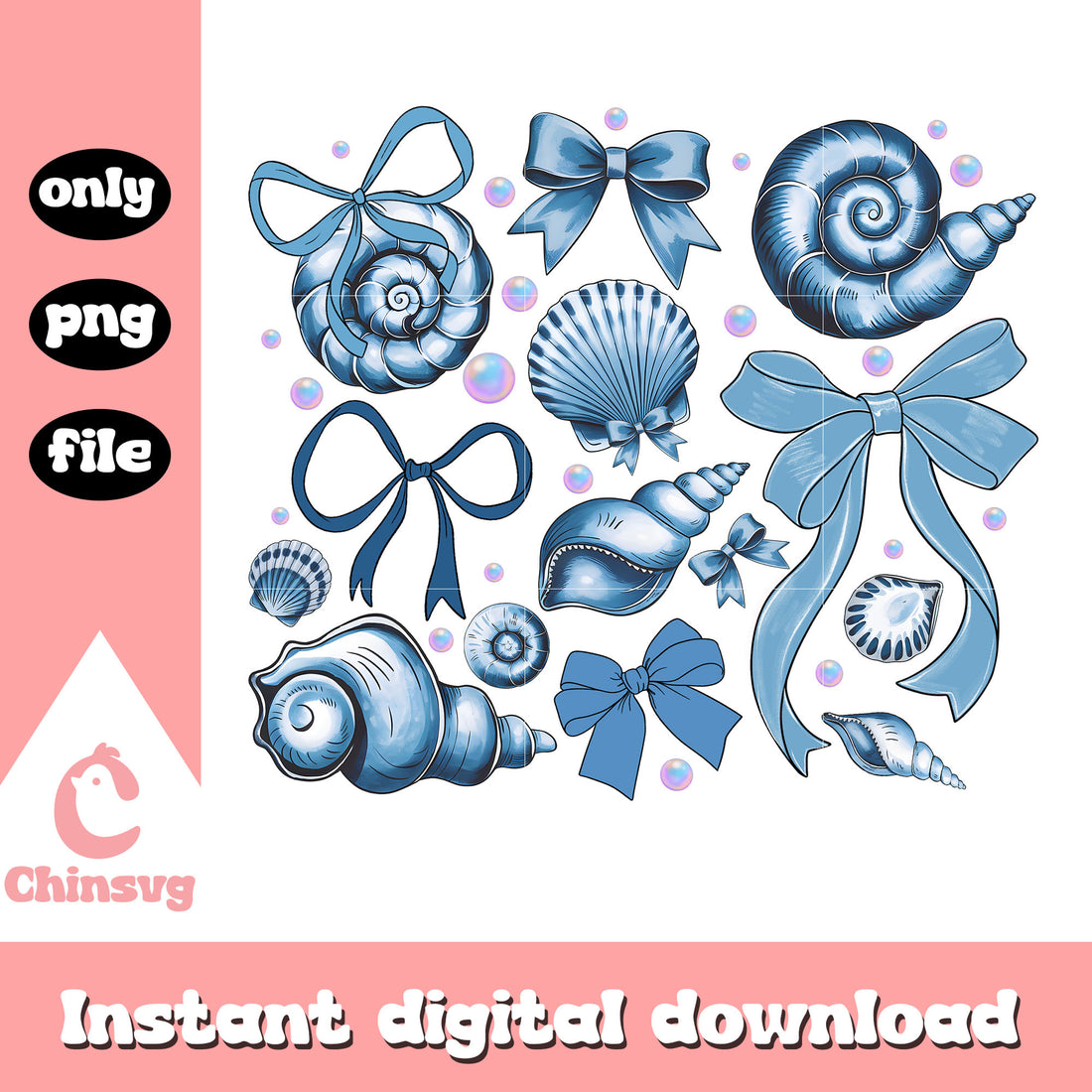 Sea shell coquette blue design png, sea shell png, vibes of summer png ...