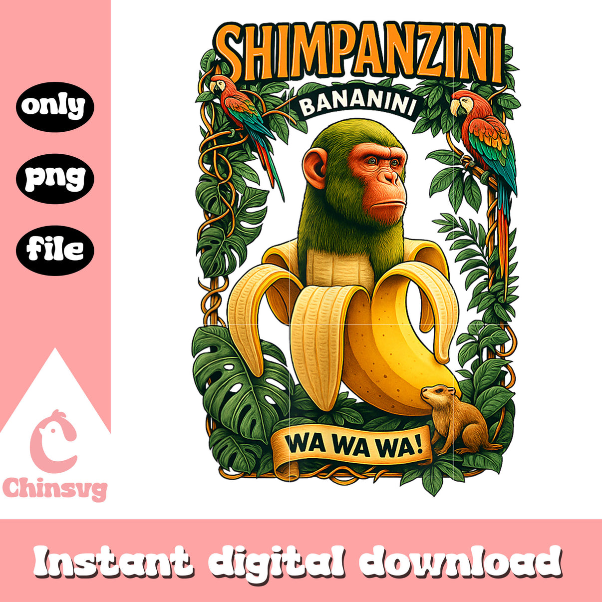 Shimpanzini bananini meme design png, italian brainrot png – Chinsvg
