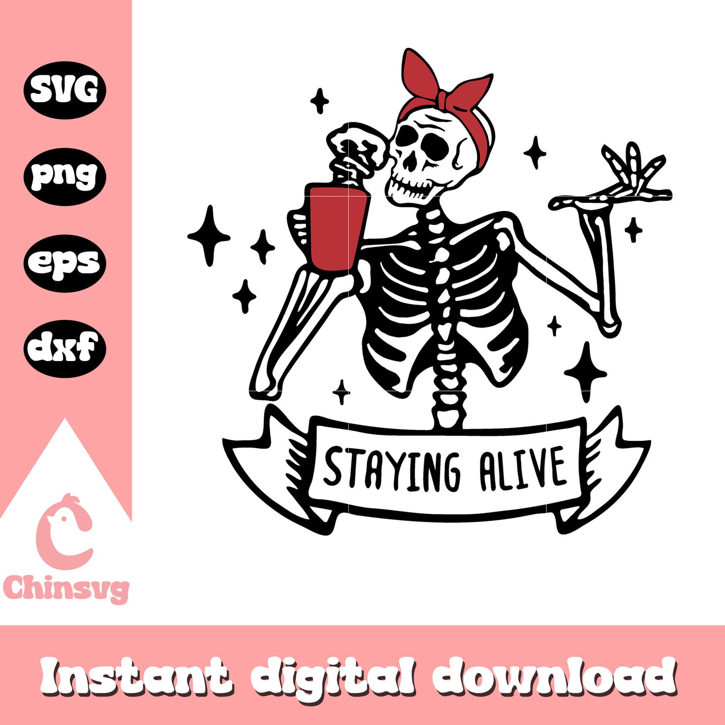 Skeleton Staying Alive svg, Skeleton and red bow svg, Skeleton svg ...