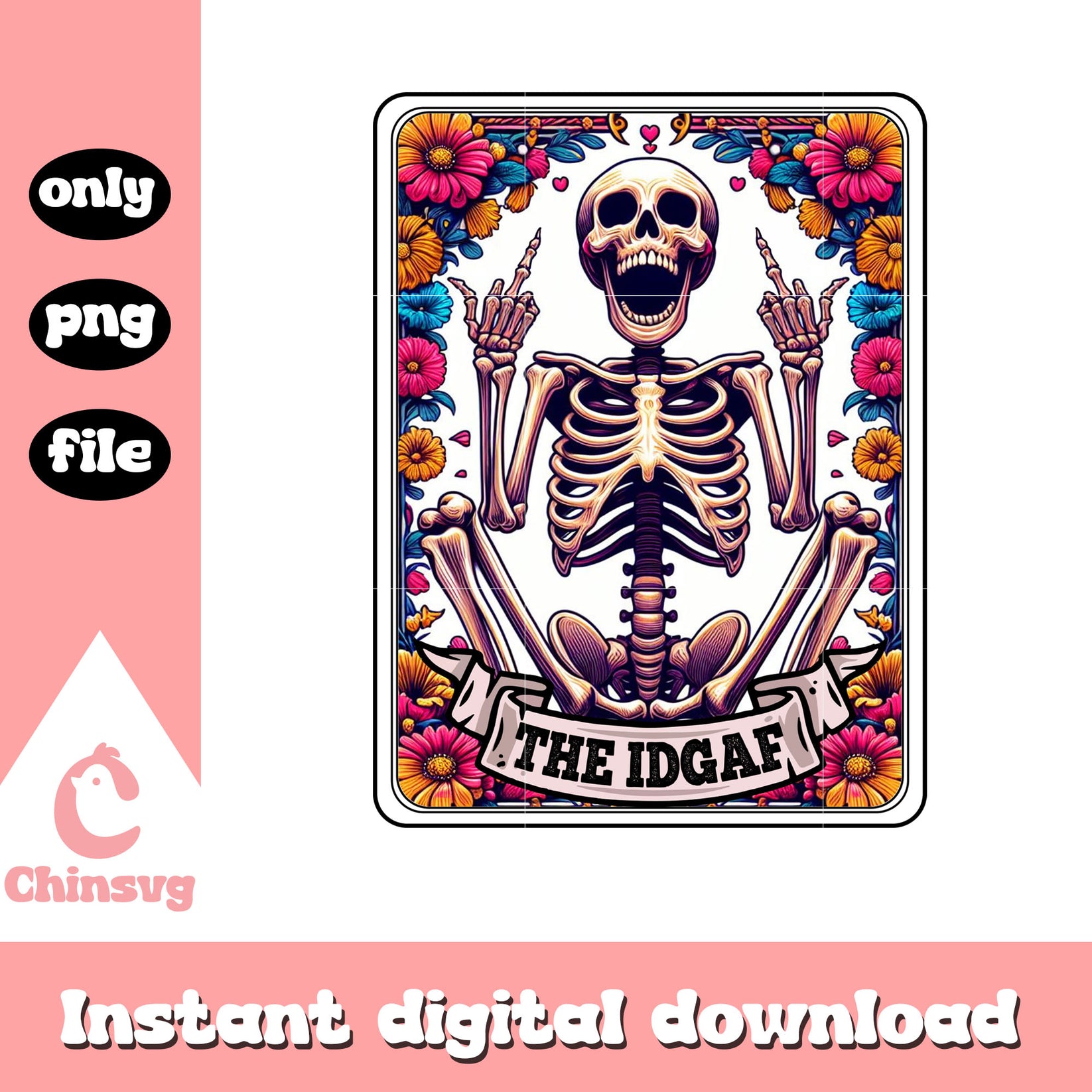 Skeleton middle finger the IDGAF png, tarot card png – Chinsvg