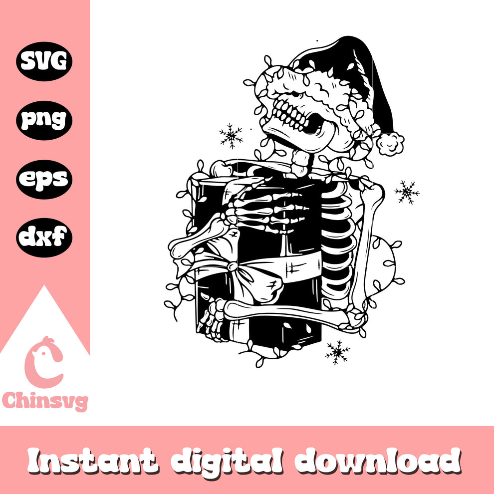 Skeleton santa hat christmas present svg, human skeleton svg – Chinsvg