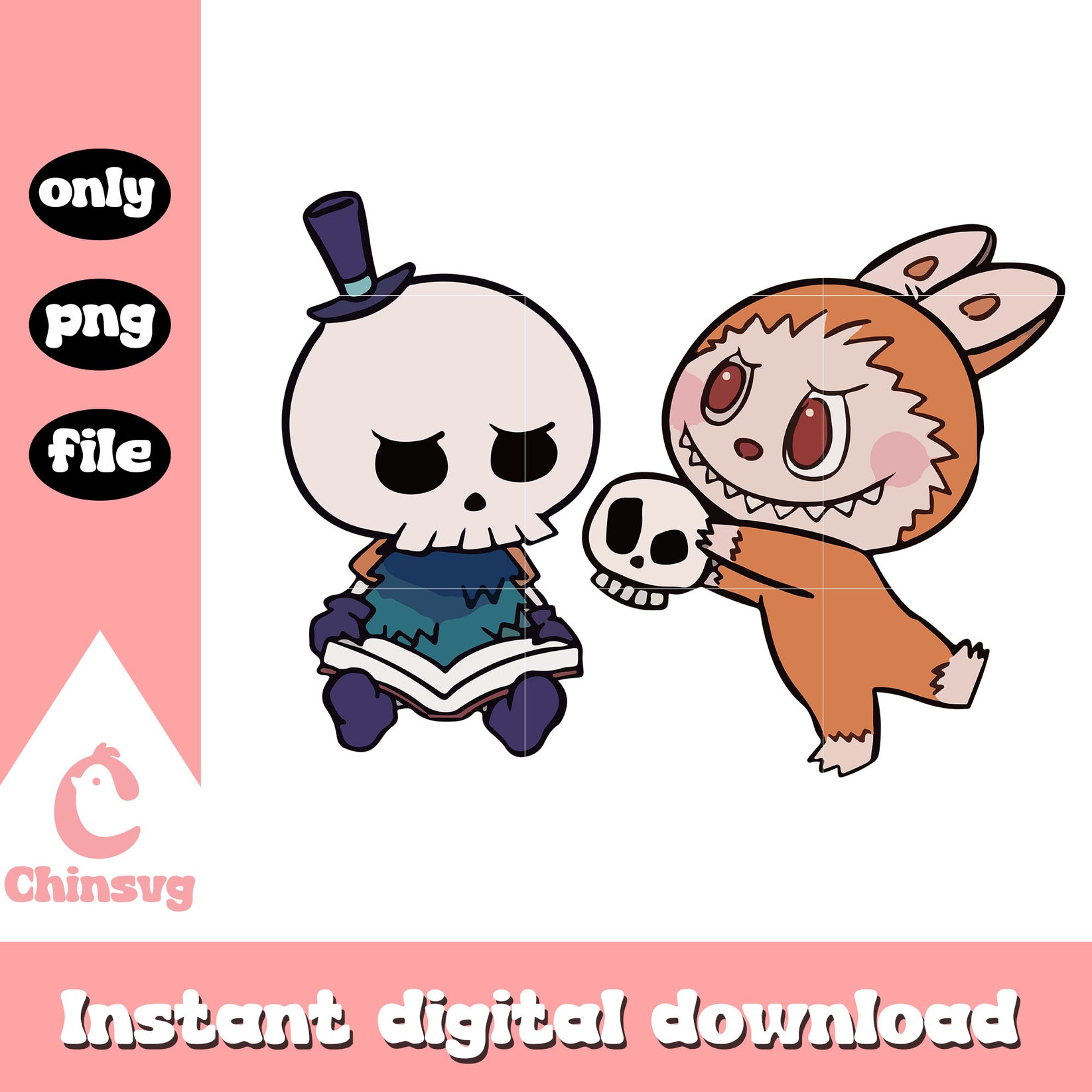 Skull scholar and labubu cute doll design png, labubu png – Chinsvg